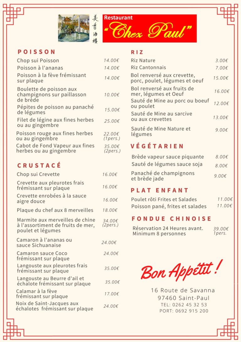 Menu - Chez Paul