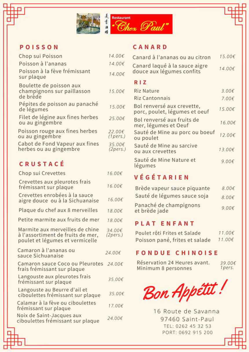 Menu - Chez Paul